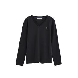 Lang&auml;rmliges T-Shirt schwarz mit V-Ausschnitt und Rigby Go Stickerei