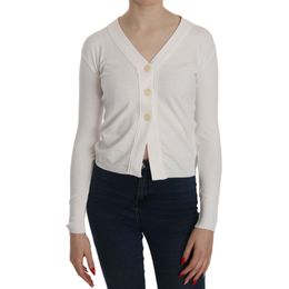 Byblos Wei&szlig;er V-Ausschnitt Langarm Gek&uuml;rzter Cardigan Pullover