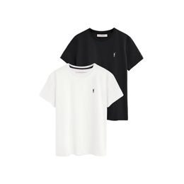 Zweierpack kurz&auml;rmlige Damen-T-Shirts schwarz und wei&szlig; mit Rundhalsausschnitt und Rigby Go Stickerei