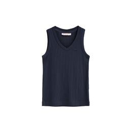 &Auml;rmelloses T-Shirt marineblau aus Rippstoff mit V-Ausschnitt und Polo Club Logo