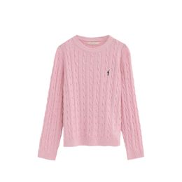 Strickpullover rosa mit Zopfmuster und Rigby Go Stickerei