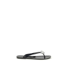 MACH & MACH Black Rubber Flache Sandalen