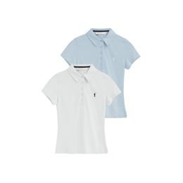 Zweierpack Damen-Poloshirts marineblau und wei&szlig; im Slim Fit mit kurzen &Auml;rmeln und Rigby Go Logo Stickerei
