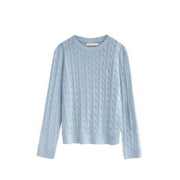 Strickpullover hellblau mit Zopfmuster und Rigby Go Stickerei