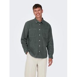 Only & Sons Langarmhemd ONLY & SONS "OS ONSALP RLX 2PKT WASHD COR", Herren, Gr. S, N-Gr, grau (castor gray), Cord, Obermaterial: 100% Baumwolle, unifarben, regular fit, Rundhals, 1-Knopf-Manschette, Hemden
