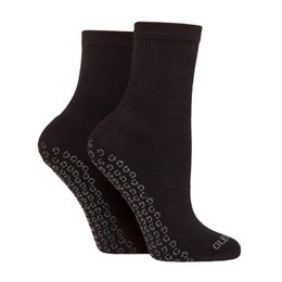 Glenmuir 2 Paar Damen Yoga-Grip-Socken | Baumwollgepolsterte Mittellange Fitness-Pilates-Socken