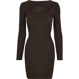 Shirtkleid Urban Classics "Urban Classics Damen Ladies Cut Out Dress", Damen, Gr. S, US-Gr&ouml;&szlig;en, braun, 35% Viskose, 35% Polyacryl, 30% Polyamid, unifarben, slim fit, U-Boot-Ausschnitt, Kleider Shirtkleid