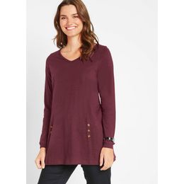 Longshirt bonprix, Damen, Gr. 48/50 (XL), rot (ahornrot), Obermaterial: 100% Baumwolle, A-Linie, Shirts Longshirt, A-Linie, mit dekorativen Kn&ouml;pfen, aus Baumwolle, Casual Stil