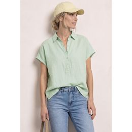 Kurzarmbluse Street One, Damen, Gr. 36, soft jade gr&uuml;n, Web, 60% Leinen, 40% Baumwolle, unifarben, klassisch normal, V-Ausschnitt, normaler Saum, Blusen, mit Leinenanteil