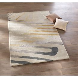 Teppich HEINE HOME Gr. 1, beige (beige, grau), B:60cm H:15mm L:90cm, Viskose, Wolle, Teppiche, Schurwollteppich Shaggyteppich Teppich