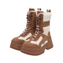 Stiefel Buffalo "Buffalo FUSION COM HI WARM - VEGAN NUBUCK/FUR", Damen, Gr. 36, cognac, cream, Polyurethan, unifarben, Schuhe Stiefel