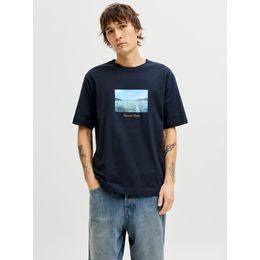 Jack & Jones T-Shirt JACK & JONES "JORNORREBRO PHOTO TEE SS CREW NECK", Jungen, Gr. XL, sky captain, Jersey, Obermaterial: 100% Baumwolle, bedruckt, relaxed fit normal, Rundhals, Shirts T-Shirt, Baumwolle, relaxed fit