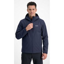 Regenjacke Jack Wolfskin "OUTROVERT 2L JKT M", Herren, Gr. L (52), blau (midnight sky), Web, Obermaterial: 100% Polyester. Futter: 100% Polyester, unifarben, Basic normal, mit verstellbarem Klettverschluss, Jacken Regenjacke, wasserdicht, atmungsaktiv, &Uuml;bergangsjacke