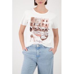 T-Shirt monari "Shirt City", Damen, Gr. 46, ecru, Web, Obermaterial: 100% Baumwolle, unifarben, regular fit taillenbedeckt, Rundhals, eingesetzt abgesteppte Kante, Shirts T-Shirt, Regular fit mit City-Print