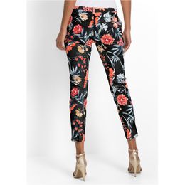 7/8-Hose bonprix, Damen, Gr. 36, N-Gr, schwarz gebl&uuml;mt, Obermaterial: 97% Baumwolle, 3% Elasthan, regular fit, Hosen 7/8-Hose, aus Baumwolle mit Elasthan, Regular Fit, femininer Stil