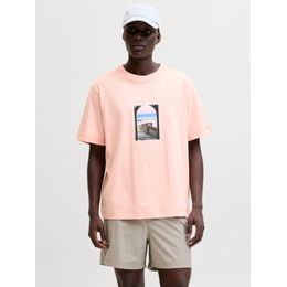 Jack & Jones T-Shirt JACK & JONES "JORNORREBRO PHOTO TEE SS CREW NECK", Jungen, Gr. L, peach melba detail:main2 26, Jersey, Obermaterial: 100% Baumwolle, bedruckt, relaxed fit normal, Rundhals, Shirts T-Shirt, Baumwolle, relaxed fit