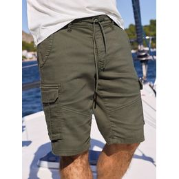 Lerros Herren Cargohose "Maskuline Cargo-Bermuda mit Tunnelzug und G&uuml;rtelschlaufen", gr&uuml;n, Gr. 30, 77% Baumwolle, 20% Polyester, 3% Elasthan, Hosen