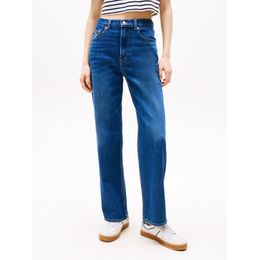 Straight-Jeans Tommy Jeans "LAYLA HR SLIM STR", Damen, Gr. 25, L&auml;nge 32, blau (schwarz denim), Denim/Jeans, Obermaterial: 99% Baumwolle, 1% Elasthan, unifarben, slim fit kn&ouml;chellang, Jeans Straight-Jeans, in Kn&ouml;chell&auml;nge