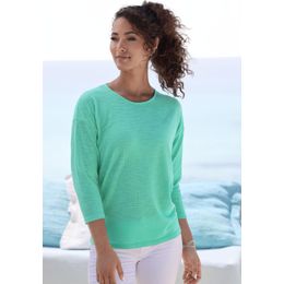 Langarmshirt Vivance "mit modischer Struktur", Damen, Gr. 32/34, blau (t&uuml;rkis), Strick, Obermaterial: 65% Polyester (REPREVE), 35% Baumwolle, Strukturmuster, unifarben, Basic, bequem, Rundhals, Shirts Langarmshirt, aus b&uuml;gelfreier Qualit&auml;t mit Baumwolle