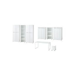 B&uuml;ro-Set 8-tlg Komplettb&uuml;ro MUENCHEN Wei&szlig; Schreibtisch, 6 Schr&auml;nke, Container Glasfront Soft-Close Abschlie&szlig;bar Made in Germany KADIMA DESIGN