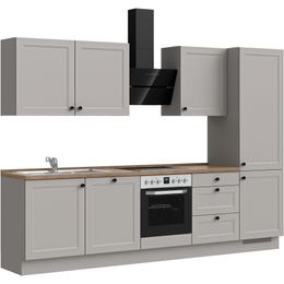 K&uuml;chenzeile Nobilia "Cascada II", NEU: individuell anpassbar mit gratis Profi-Beratung", grau (k&uuml;che: grau, korpus: lacklaminat steingraufarben, arbeitsplatte: eiche havanna nachbildung), B:300,3cm H:216,6cm T:60cm, Komplettk&uuml;chen-Sets, K&uuml;chenzeile, vormontiert, Breite 300 cm, Ausrichtung w&auml;hlbar, wahlw. mit E-Ger&auml;ten