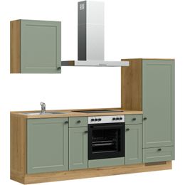 K&uuml;chenzeile Nobilia "Cascada I", NEU: individuell anpassbar mit gratis Profi-Beratung", gr&uuml;n (k&uuml;che: gr&uuml;n, korpus: lacklaminat schilffarben, arbeitsplatte: eiche sierra nachbildung), B:240,3cm H:216,6cm T:60cm, Komplettk&uuml;chen-Sets, K&uuml;chenzeile, vormontiert, Breite 240 cm, Ausrichtung w&auml;hlbar, wahlw. mit E-Ger&auml;ten