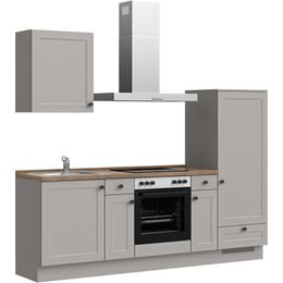 K&uuml;chenzeile Nobilia "Cascada I", NEU: individuell anpassbar mit gratis Profi-Beratung", grau (k&uuml;che: grau, korpus: lacklaminat steingraufarben, arbeitsplatte: eiche havanna nachbildung), B:240,3cm H:216,6cm T:60cm, Komplettk&uuml;chen-Sets, K&uuml;chenzeile, vormontiert, Breite 240 cm, Ausrichtung w&auml;hlbar, wahlw. mit E-Ger&auml;ten