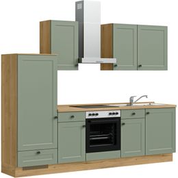K&uuml;chenzeile Nobilia "Cascada I", NEU: individuell anpassbar mit gratis Profi-Beratung", gr&uuml;n (k&uuml;che: gr&uuml;n, korpus: lacklaminat schilffarben, arbeitsplatte: eiche sierra nachbildung), B:270,3cm H:216,6cm T:60cm, Komplettk&uuml;chen-Sets, K&uuml;chenzeile, vormontiert, Breite 270 cm, Ausrichtung w&auml;hlbar, wahlw. mit E-Ger&auml;ten