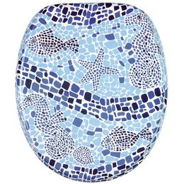 WC-Sitz Sanilo "Mosaic World mit Absenkautomatik & Quick Release", blau, B:37,7cm L:47cm, MDF - Mitteldichte Holzfaserplatte, WC-Sitze, Premium Toilettendeckel, abnehmbar, leichte Montage von oben