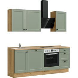 K&uuml;chenzeile Nobilia "Cascada II", NEU: individuell anpassbar mit gratis Profi-Beratung", gr&uuml;n (k&uuml;che: gr&uuml;n, korpus: lacklaminat schilffarben, arbeitsplatte: eiche sierra nachbildung), B:210,3cm H:216,6cm T:60cm, Komplettk&uuml;chen-Sets, K&uuml;chenzeile, vormontiert, Breite 210 cm, Ausrichtung w&auml;hlbar, wahlw. mit E-Ger&auml;ten