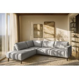 Ecksofa Home Affaire "Fumone, Lederoptik oder Soft-Touch Chenille", grau (dolphin), B:260cm H:83cm T:200cm, 90% PES; 10% NY, Sofas, Ecksofa, Breite 260, mit schwarzen Massivholzf&uuml;&szlig;en