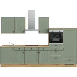 K&uuml;chenzeile Nobilia "Cascada I", NEU: individuell anpassbar mit gratis Profi-Beratung", gr&uuml;n (k&uuml;che: gr&uuml;n, korpus: lacklaminat schilffarben, arbeitsplatte: eiche sierra nachbildung), B:330,3cm H:216,6cm T:60cm, Komplettk&uuml;chen-Sets, K&uuml;chenzeile, vormontiert, Breite 330 cm, Ausrichtung w&auml;hlbar, wahlw. mit E-Ger&auml;ten