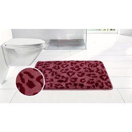 Badematte OTTO HOME "Anna Leo, Badvorleger, Badezimmer Teppich, Duschvorleger", bordeaux, beere, H:15mm, Polyester, Badematten, Badematte, mit Animal Print, modernes Muster, Leo, weich