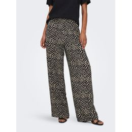 Schlupfhose Only "ONLKATTY LIFE PANT PTM", Damen, Gr. L (40), N-Gr, schwarz (schwarz aop:katty animal), Web, Obermaterial: 100% Polyester, bedruckt, regular fit lang, Hosen Schlupfhose, Sommerhose, Kunstfaser, normal geschnitten