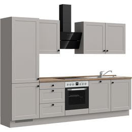 K&uuml;chenzeile Nobilia "Cascada II", NEU: individuell anpassbar mit gratis Profi-Beratung", grau (k&uuml;che: grau, korpus: lacklaminat steingraufarben, arbeitsplatte: eiche havanna nachbildung), B:300,3cm H:216,6cm T:60cm, Komplettk&uuml;chen-Sets, K&uuml;chenzeile, vormontiert, Breite 300 cm, Ausrichtung w&auml;hlbar, wahlw. mit E-Ger&auml;ten