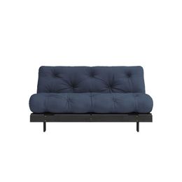 Daybett Karup Design "Roots Sofa Bed, Schlafsofa,, Bettfunktion, FSC-Massivholz", blau (navy), B:160cm H:85cm, Bezug: 80% Baumwolle, 20% Polyester, Daybetten, Inkl. Futonmatratze, Made in Europe, langlebig, B: 140 oder 160 cm