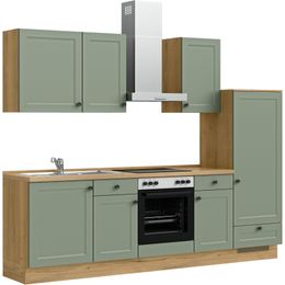 K&uuml;chenzeile Nobilia "Cascada I", NEU: individuell anpassbar mit gratis Profi-Beratung", gr&uuml;n (k&uuml;che: gr&uuml;n, korpus: lacklaminat schilffarben, arbeitsplatte: eiche sierra nachbildung), B:270,3cm H:216,6cm T:60cm, Komplettk&uuml;chen-Sets, K&uuml;chenzeile, vormontiert, Breite 270 cm, Ausrichtung w&auml;hlbar, wahlw. mit E-Ger&auml;ten