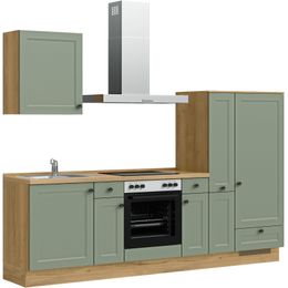 K&uuml;chenzeile Nobilia "Cascada I", NEU: individuell anpassbar mit gratis Profi-Beratung", gr&uuml;n (k&uuml;che: gr&uuml;n, korpus: lacklaminat schilffarben, arbeitsplatte: eiche sierra nachbildung), B:270,3cm H:216,6cm T:60cm, Komplettk&uuml;chen-Sets, K&uuml;chenzeile, vormontiert, Breite 270 cm, Ausrichtung w&auml;hlbar, wahlw. mit E-Ger&auml;ten