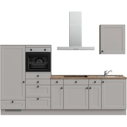 K&uuml;chenzeile Nobilia "Cascada I", NEU: individuell anpassbar mit gratis Profi-Beratung", grau (k&uuml;che: grau, korpus: lacklaminat steingraufarben, arbeitsplatte: eiche havanna nachbildung), B:300,3cm H:216,6cm T:60cm, Komplettk&uuml;chen-Sets, K&uuml;chenzeile, vormontiert, Breite 300 cm, Ausrichtung w&auml;hlbar, wahlw. mit E-Ger&auml;ten
