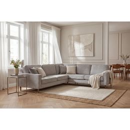 Ecksofa Home Affaire "Pinto Skandi, 290 cm, Chenille, Struktur, Ottomane links / rechts", grau (silber grau), B:290cm H:89cm T:250cm, 100% Polyester, Sofas, Ecksofa, mit Keder, Massivholzf&uuml;&szlig;e Eiche ger&auml;uchert, Wellenunterfederung