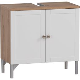 Waschbeckenunterschrank Schildmeyer "Jesper Breite 60,2 cm", wei&szlig; (artisan eichefarben, mattwei&szlig;), B:60,2cm H:58,5cm T:32cm, FSC-zertifizierter Holzwerkstoff, Schr&auml;nke, Waschbeckenunterschrank, T&uuml;ren in Landhausoptik, Griff und Beschl&auml;ge aus Metall