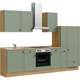 K&uuml;chenzeile Nobilia "Cascada I", NEU: individuell anpassbar mit gratis Profi-Beratung", gr&uuml;n (k&uuml;che: gr&uuml;n, korpus: lacklaminat schilffarben, arbeitsplatte: eiche sierra nachbildung), B:300,3cm H:216,6cm T:60cm, Komplettk&uuml;chen-Sets, K&uuml;chenzeile, vormontiert, Breite 300 cm, Ausrichtung w&auml;hlbar, wahlw. mit E-Ger&auml;ten