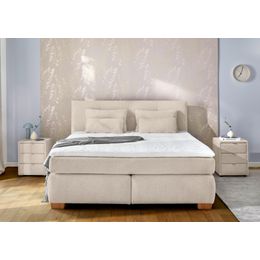 Jockenh&ouml;fer Boxspringbett JOCKENH&Ouml;FER GRUPPE "Ulla, Wende-Bonell-Federkernmatratze (H2/H3)", beige (beige 417, 07), B:169cm L:216cm, Bezug Bett: Chenille(100% Polyester);Topper und Matratzenspiegel: 100% Polyester, Komplettbetten, Boxspringbett, inklusive Topper und 4 Kissen, Bettbreite 160 cm oder 180 cm w&auml;hlbar
