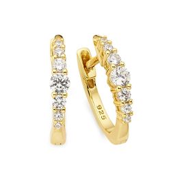 Paar Creolen Firetti "Schmuck, Geschenk, Silber gelbgoldfarben vergoldete Klappcreolen", gelbgoldfarben, kristallwei&szlig;, kristallwei&szlig;, Ohrringe, Damen, Silber 925 (Sterlingsilber), mit Zirkonia (synth.)