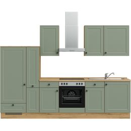 K&uuml;chenzeile Nobilia "Cascada I", NEU: individuell anpassbar mit gratis Profi-Beratung", gr&uuml;n (k&uuml;che: gr&uuml;n, korpus: lacklaminat schilffarben, arbeitsplatte: eiche sierra nachbildung), B:300,3cm H:216,6cm T:60cm, Komplettk&uuml;chen-Sets, K&uuml;chenzeile, vormontiert, Breite 300 cm, Ausrichtung w&auml;hlbar, wahlw. mit E-Ger&auml;ten