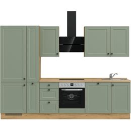 K&uuml;chenzeile Nobilia "Cascada II", NEU: individuell anpassbar mit gratis Profi-Beratung", gr&uuml;n (k&uuml;che: gr&uuml;n, korpus: lacklaminat schilffarben, arbeitsplatte: eiche sierra nachbildung), B:300,3cm H:216,6cm T:60cm, Komplettk&uuml;chen-Sets, K&uuml;chenzeile, vormontiert, Breite 300 cm, Ausrichtung w&auml;hlbar, wahlw. mit E-Ger&auml;ten