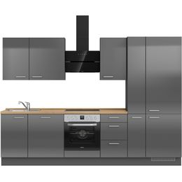 K&uuml;chenzeile Nobilia "Flash II", NEU: individuell anpassbar mit gratis Profi-Beratung", grau (k&uuml;che: grau, korpus: schiefergrau, arbeitsplatte: eiche sierra nachbildung), B:300,3cm H:216,6cm T:60cm, Komplettk&uuml;chen-Sets, K&uuml;chenzeile, vormontiert, Breite 300 cm, Ausrichtung w&auml;hlbar, wahlw. mit E-Ger&auml;ten