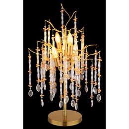 Globo LIGHTING Tischleuchte "GLORIA", gold (goldfarben matt), 4, &Oslash; 41cm H: 67cm, 1 Stk., Leuchten, Tischleuchte gold matt mit dekorativen Glaskristallen, Tischleuchte