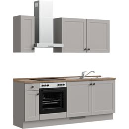K&uuml;chenzeile Nobilia "Cascada I", NEU: individuell anpassbar mit gratis Profi-Beratung", grau (k&uuml;che: grau, korpus: lacklaminat steingraufarben, arbeitsplatte: eiche havanna nachbildung), B:210,3cm H:216,6cm T:60cm, Komplettk&uuml;chen-Sets, K&uuml;chenzeile, vormontiert, Breite 210 cm, Ausrichtung w&auml;hlbar, wahlw. mit E-Ger&auml;ten