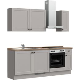 K&uuml;chenzeile Nobilia "Cascada I", NEU: individuell anpassbar mit gratis Profi-Beratung", grau (k&uuml;che: grau, korpus: lacklaminat steingraufarben, arbeitsplatte: eiche havanna nachbildung), B:210,3cm H:216,6cm T:60cm, Komplettk&uuml;chen-Sets, K&uuml;chenzeile, vormontiert, Breite 210 cm, Ausrichtung w&auml;hlbar, wahlw. mit E-Ger&auml;ten
